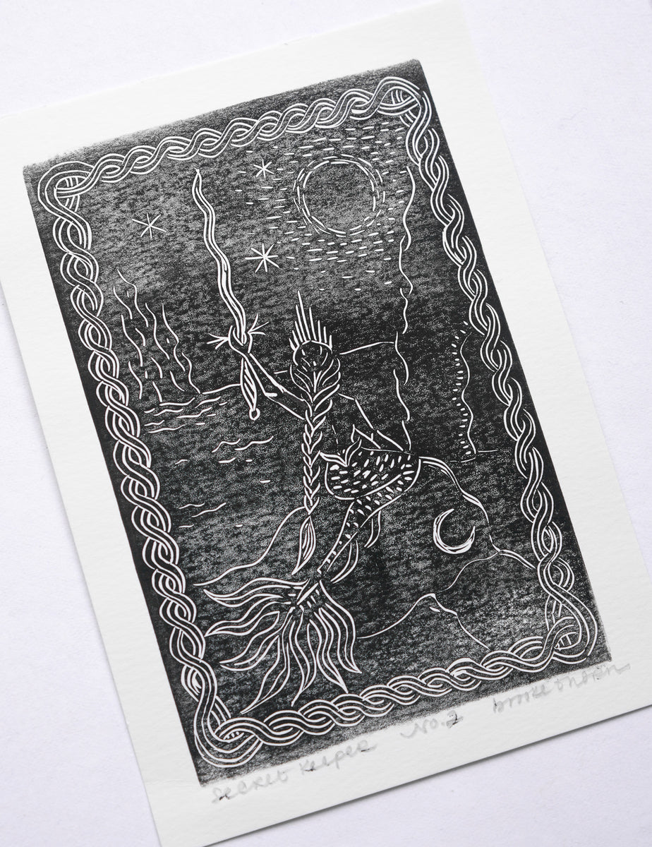 A Linocut Print of "Secret Keeper" — 4x6 Linocut Print – Thörn Alexander